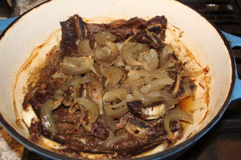 Braised Flanken Beef Short Ribs with a Beef Onion Gravy